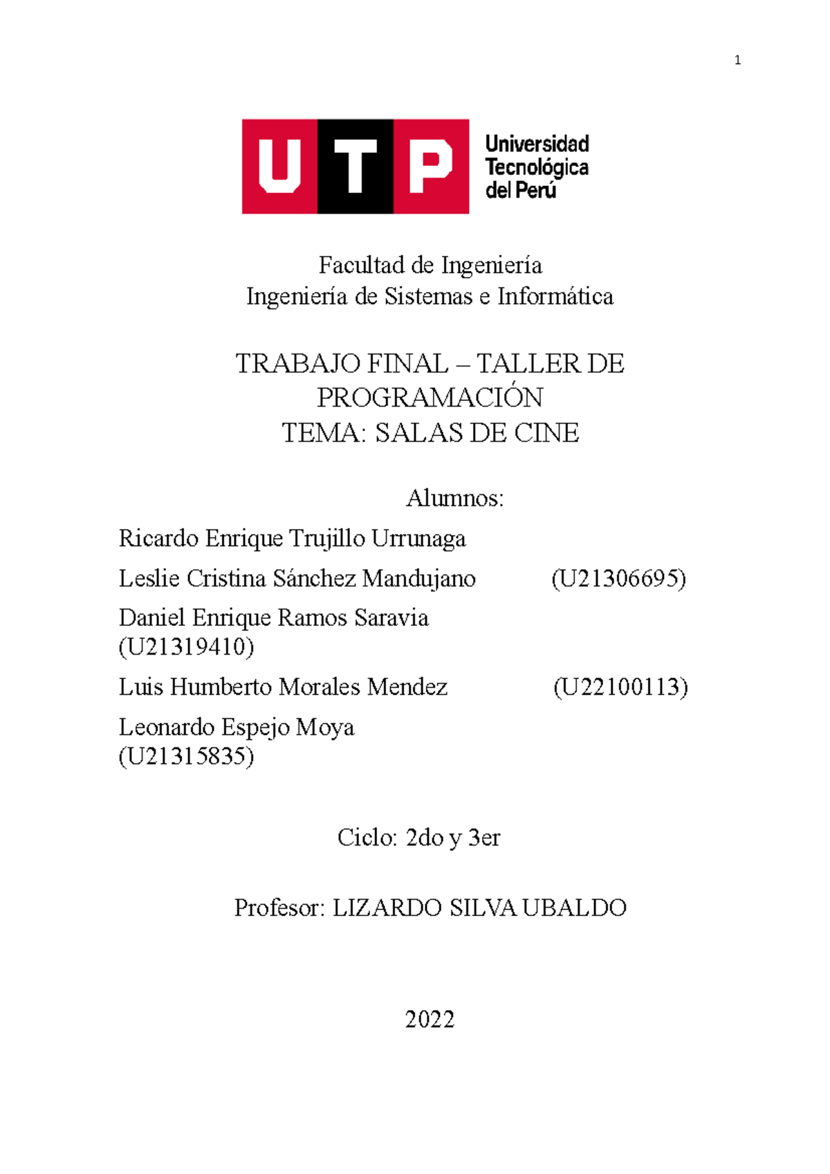 Caratula TP - Trabajo Final - Facultad de Ingeniería Ingeniería de ...