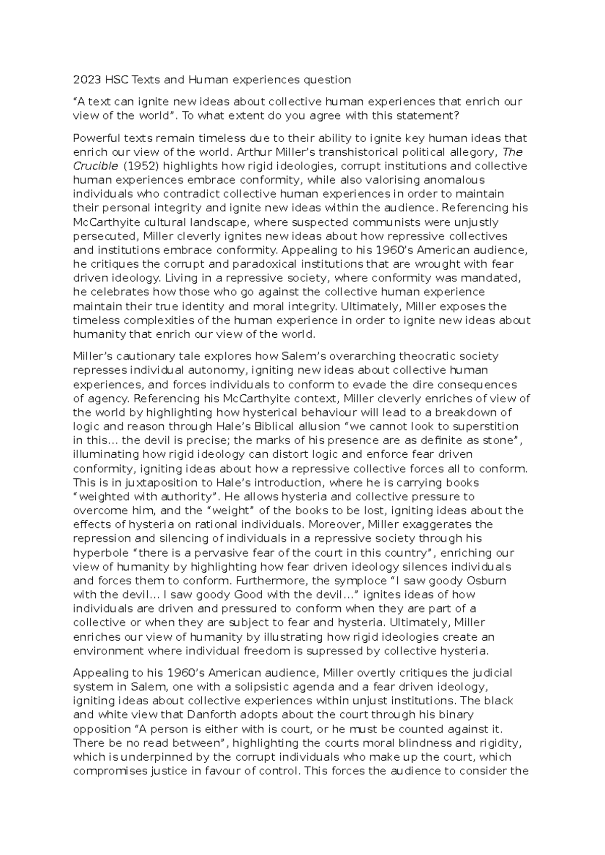 2023 HSC Texts and Human experiences question - 2023 HSC Texts and ...