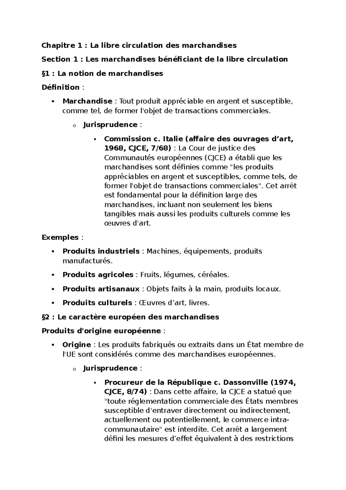 Fiche marchandise - Chapitre 1 : La libre circulation des marchandises ...