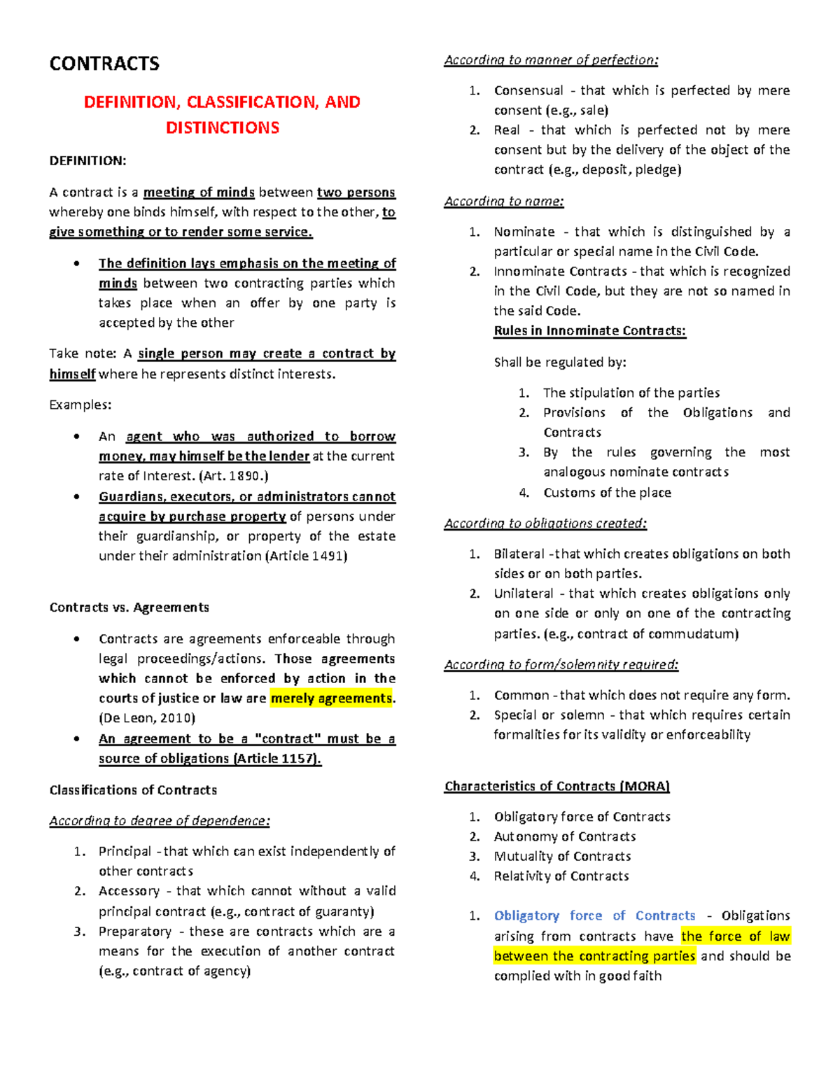 Contracts - EDUCATIONAL PURPOSES - CONTRACTS DEFINITION, CLASSIFICATION ...