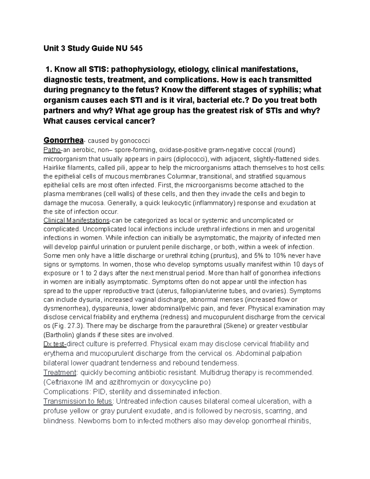 Exam 3 Study Guide - Helpful - Unit 3 Study Guide NU 545 1. Know all ...