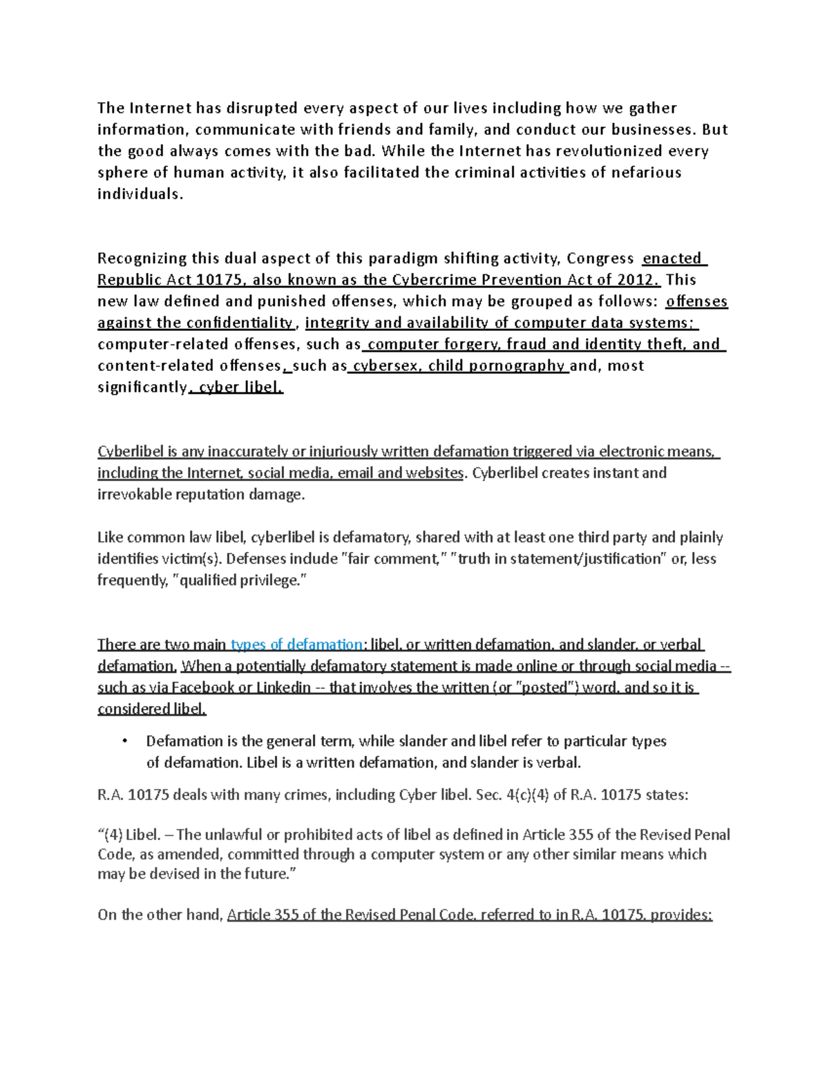 Cyber Libel - The Internet has disrupted every aspect of our lives ...