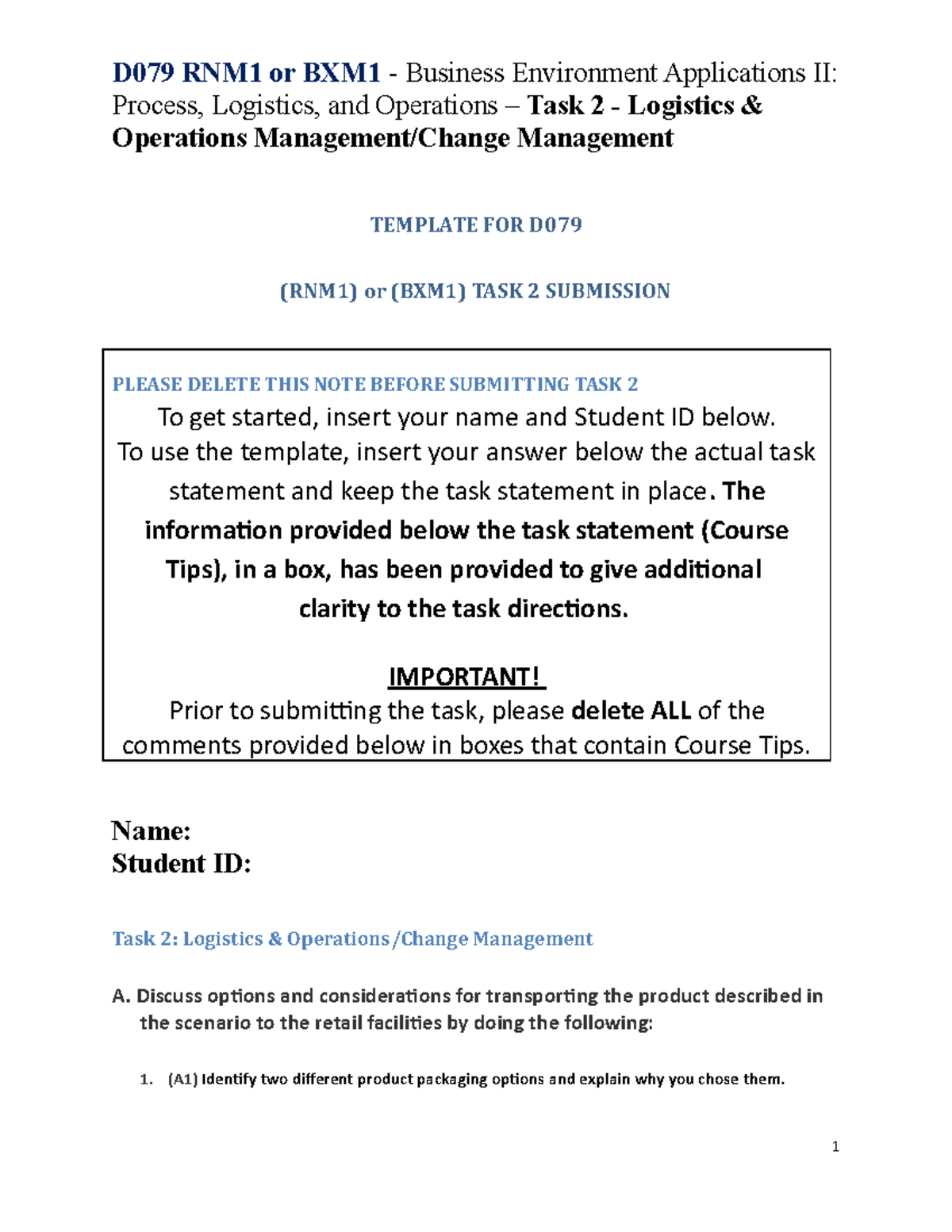 Task 2 Template - D079 RNM1 or BXM1 - Business Environment Applications ...