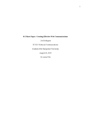 IT 520 Module Five Short Paper - 5-2 Short Paper: Determining Audience Needs Joe Rodriguez IT ...
