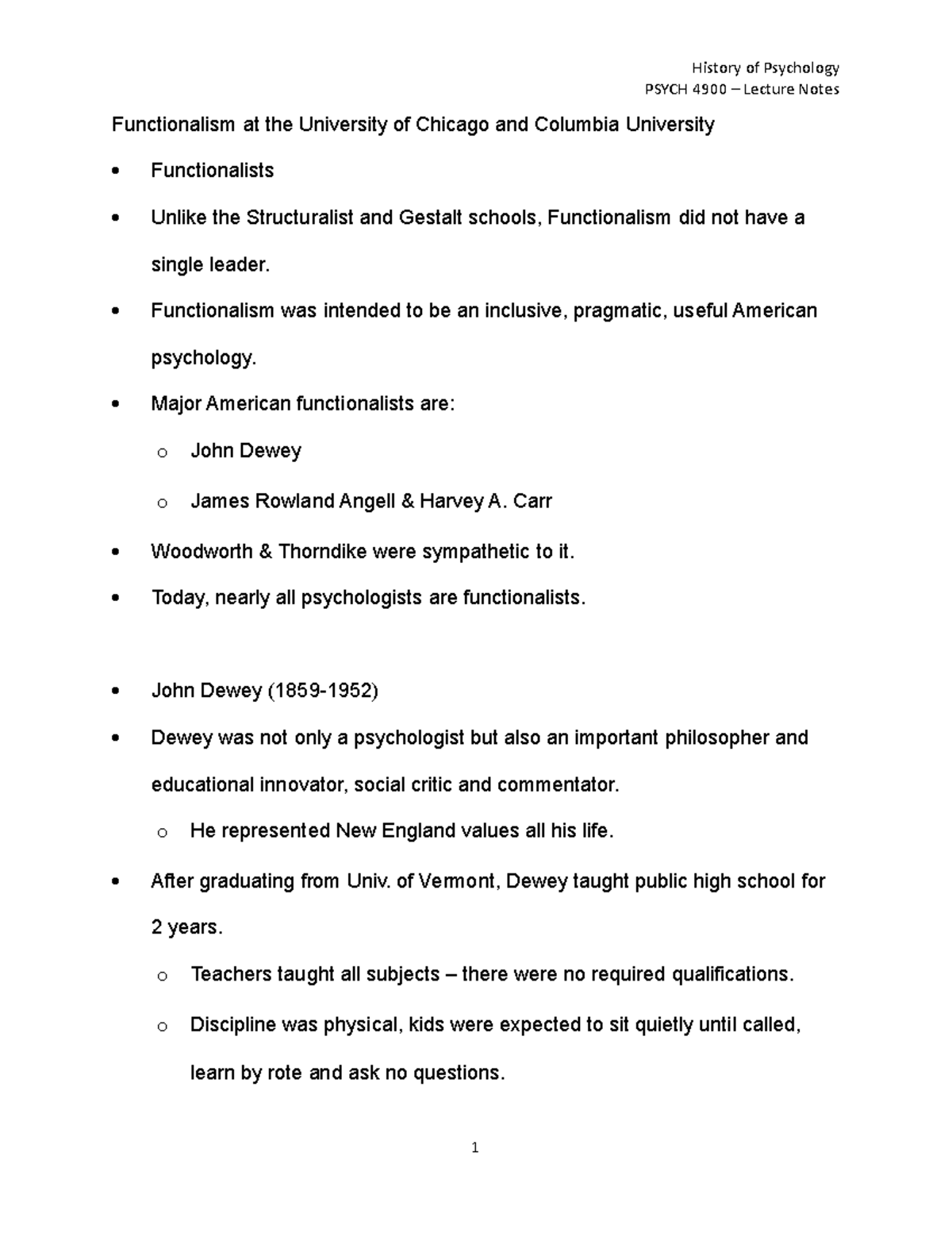2021 PSYC 4900 History of Psychology Functionalism II Lecture Notes ...
