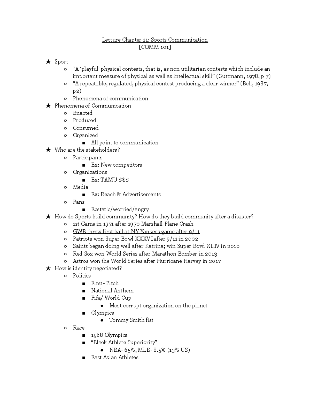 COMM 101: Lecture 11- Sports Communication - Lecture Chapter 11: Sports ...