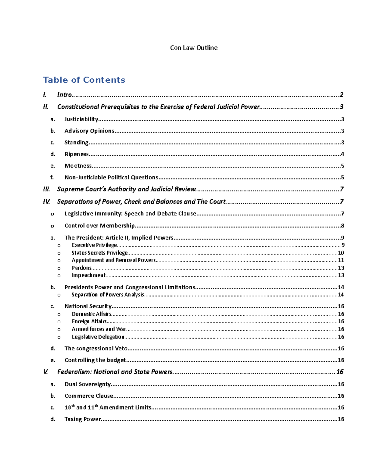 Con Law Outline 2 - Con Law Outline I. - Studocu