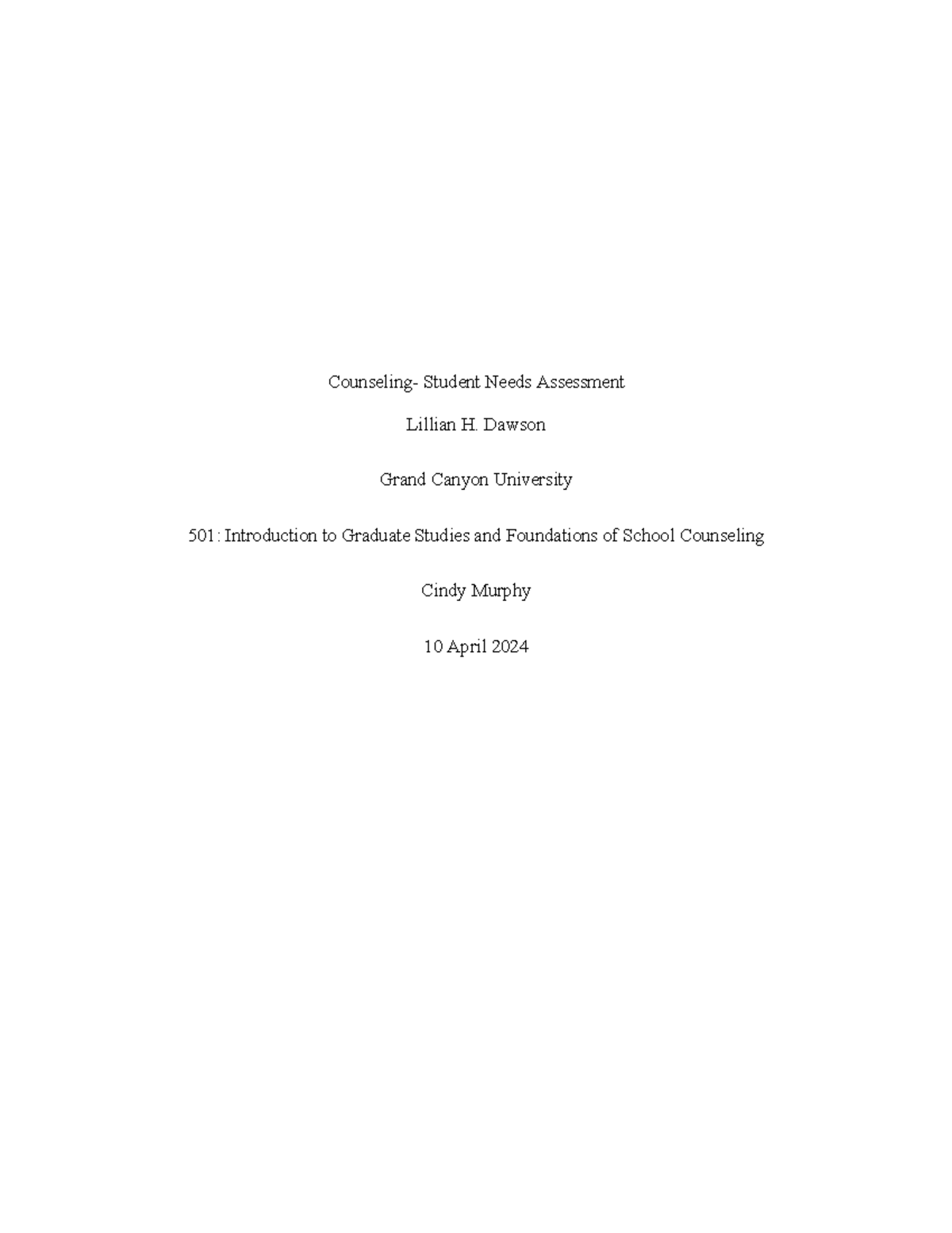 Assessment - Counseling- Student Needs Assessment Lillian H. Dawson ...