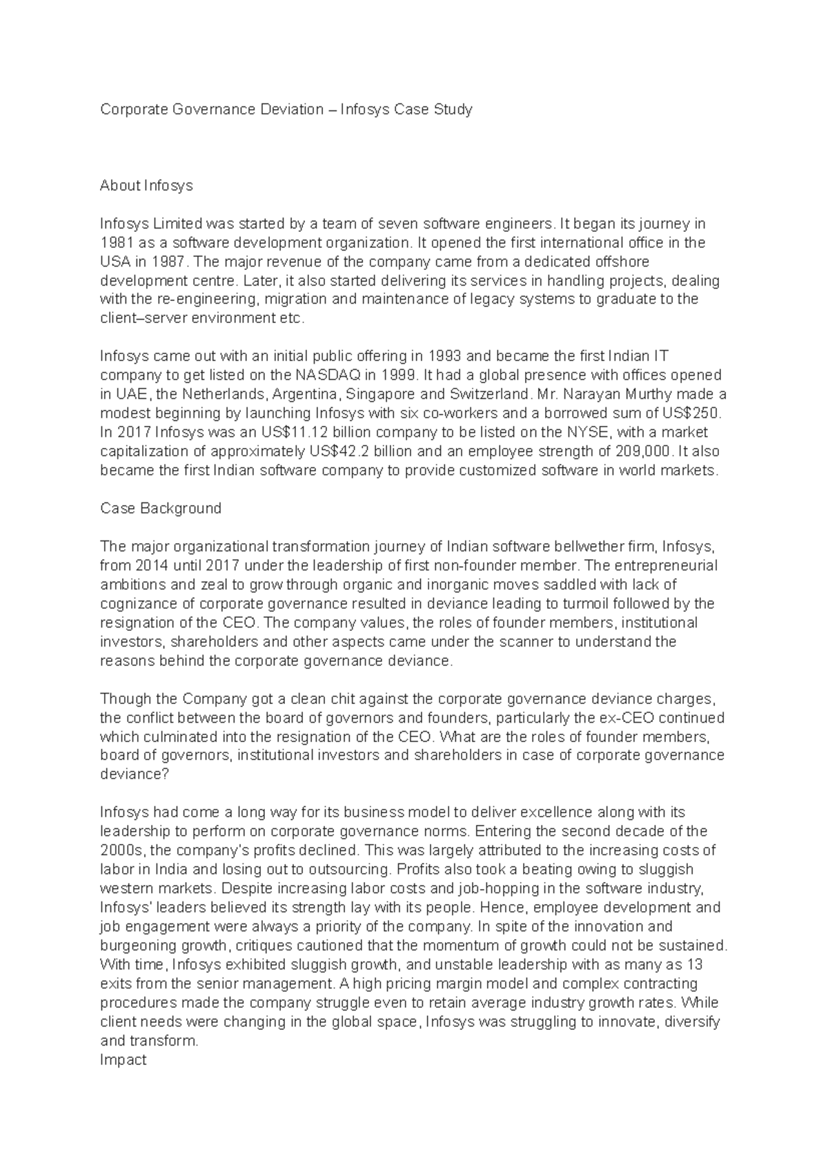 Corporate Governance Deviation case 1 - Corporate Governance Deviation ...