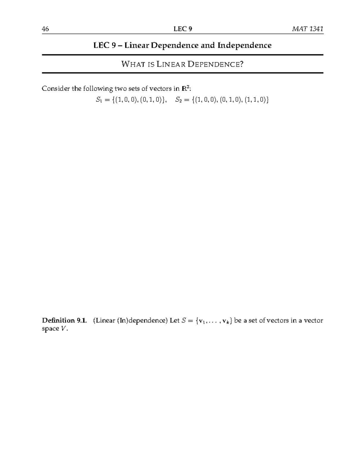 MAT 1341 Lecture 9 - lec - 46 LEC 9 MAT 1341 LEC 9 – Linear Dependence ...