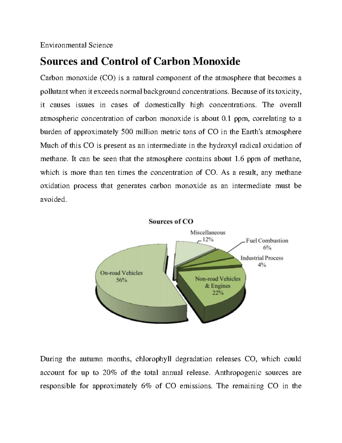 Sources and Control of Carbon Monoxide - Environmental Science Sources ...