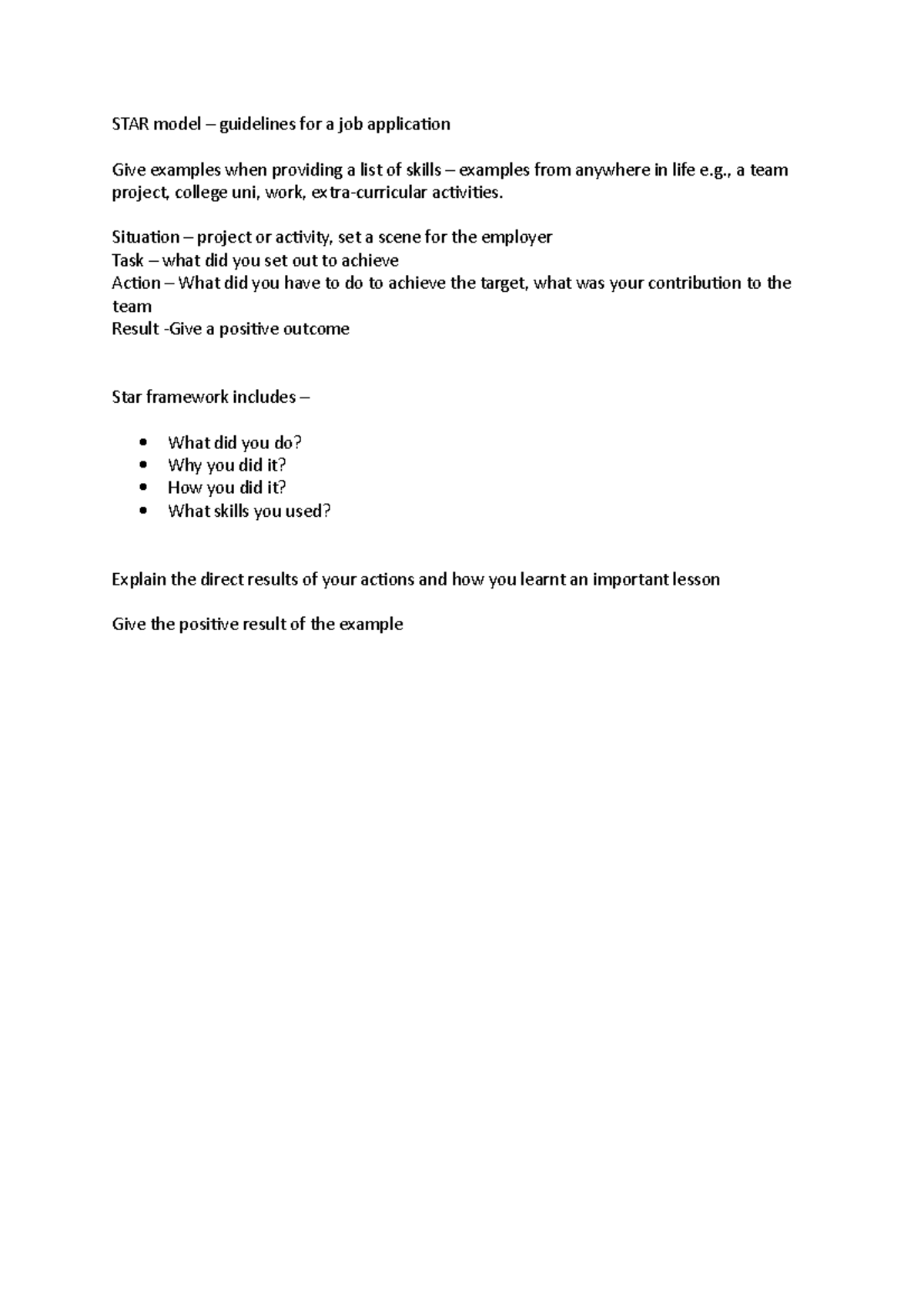 STAR model - efghijklmnop - STAR model – guidelines for a job ...