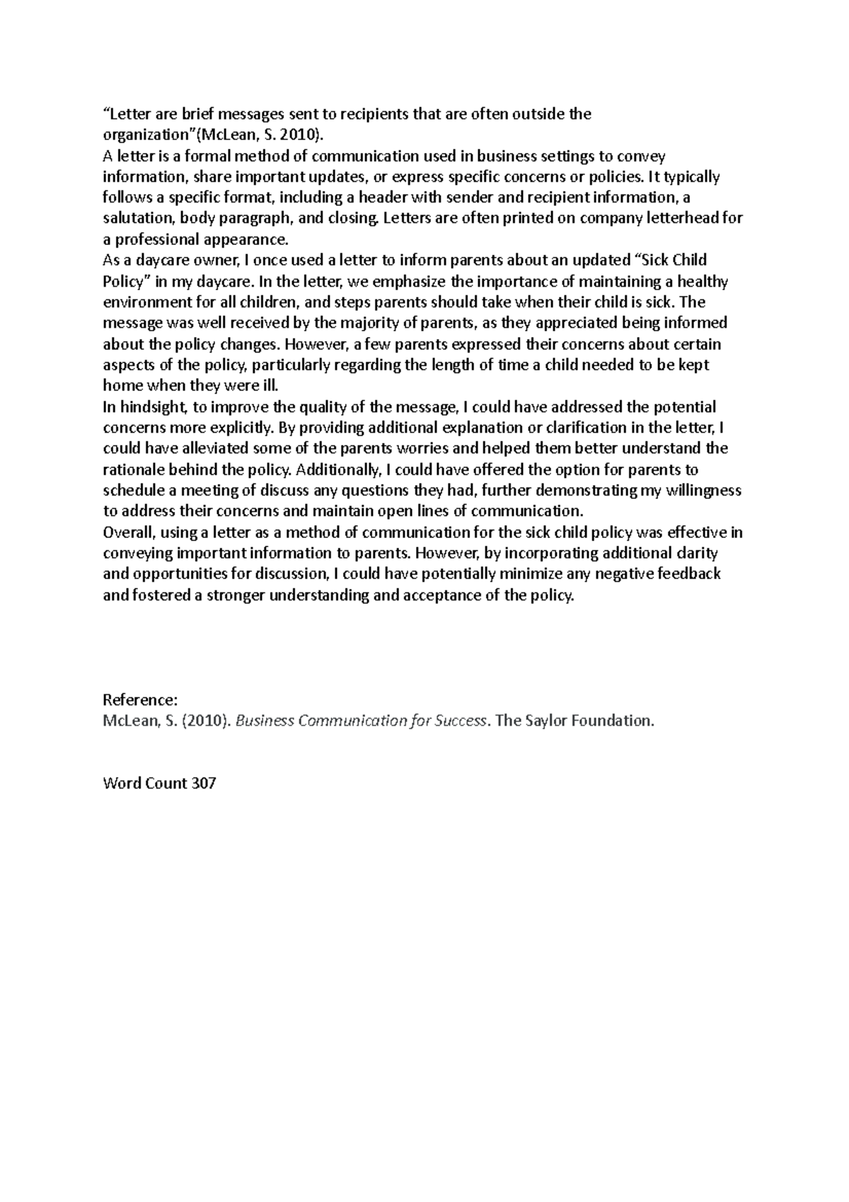 DF Unit 4 Bus Com - Discussion Forum unit 4 response - “Letter are ...