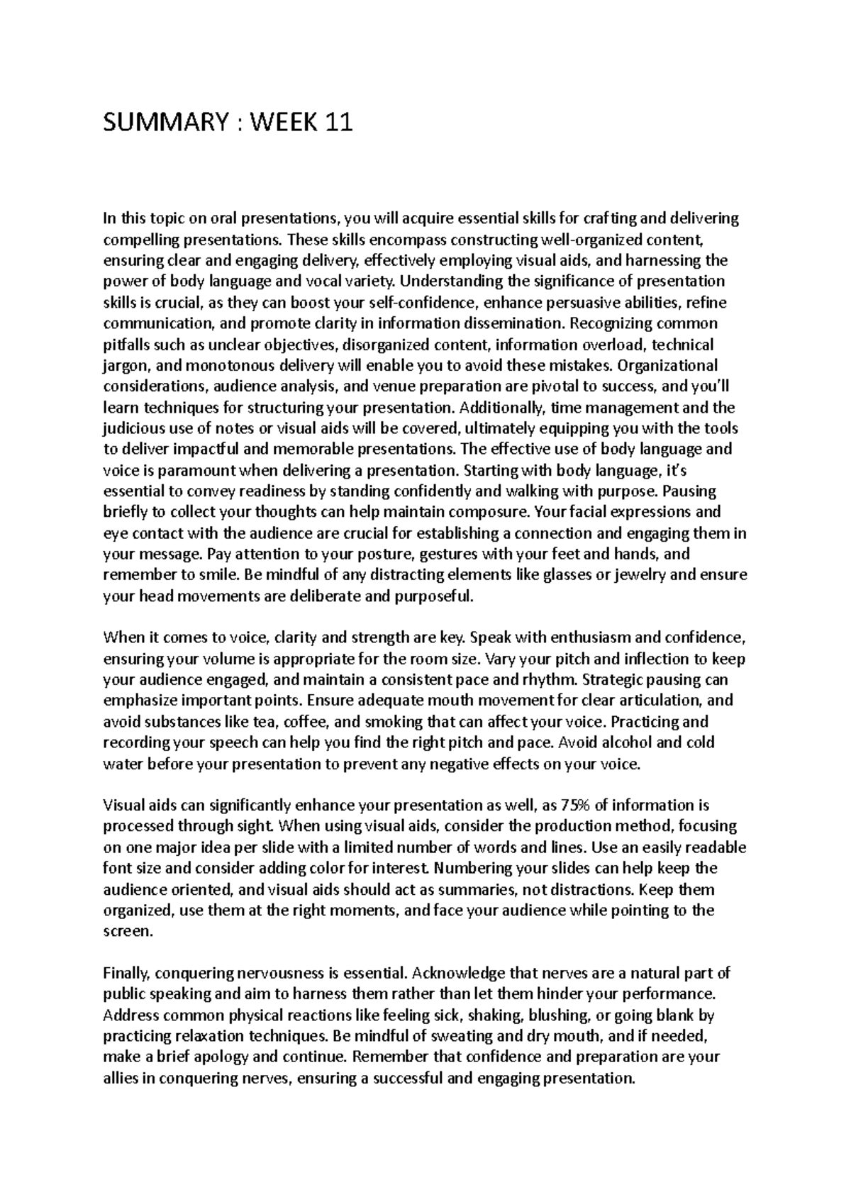 Summary-WEEK 11 - NOTES - SUMMARY : WEEK 11 In this topic on oral ...