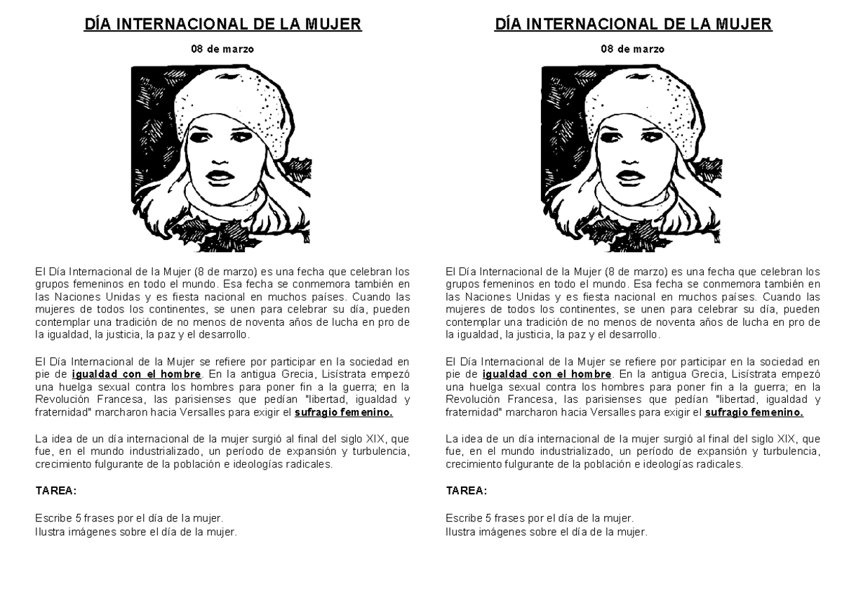 Clase 1 DIA Internacional DE LA Mujer - DÍA INTERNACIONAL DE LA MUJER ...