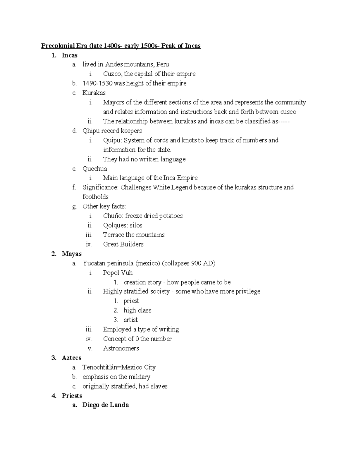 HIST 109 Study Guide - Lecture notes Midterm notes - Precolonial Era ...