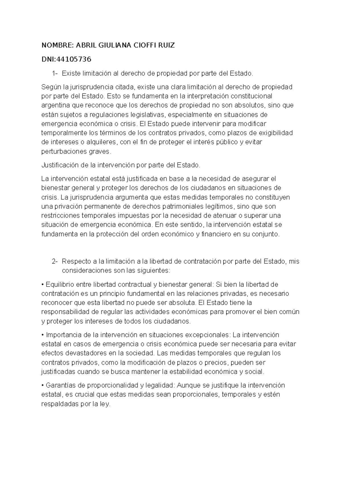 Tp1 abril contratos - trabajo aprobado con 9 - NOMBRE: ABRIL GIULIANA CIOFFI RUIZ DNI: 1- Existe ...