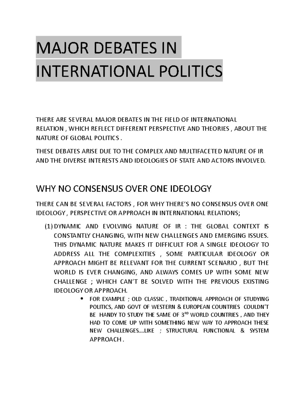 Major Debates IN International Politics - MAJOR DEBATES IN ...