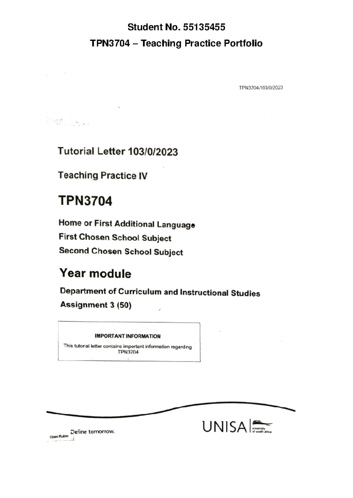 TPN3704 55135455 Portfolio - Student No. 55135455 TPN3704 – Teaching ...