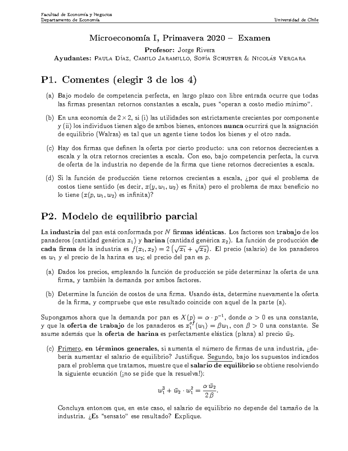 Examen Micro 1 202002 - Facultad de Econom ́ıa y Negocios Departamento de Econom ́ıa Universidad ...