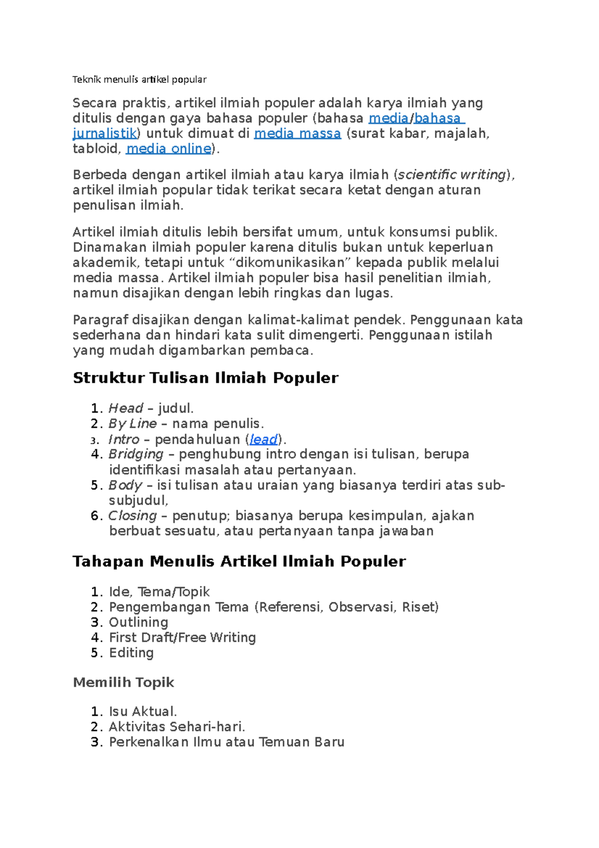 Teknik menulis artikel popular - Teknik menulis artikel popular Secara ...