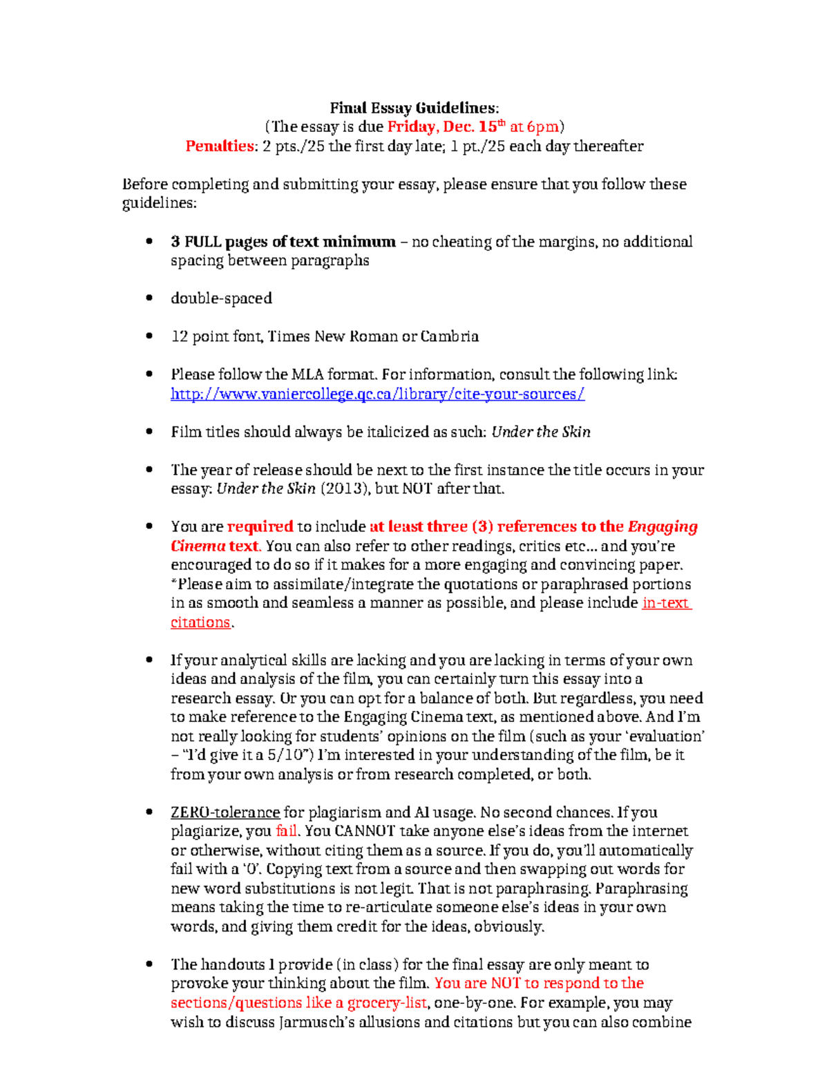 Final Essay Guidelines - Final Essay Guidelines: (The essay is due ...