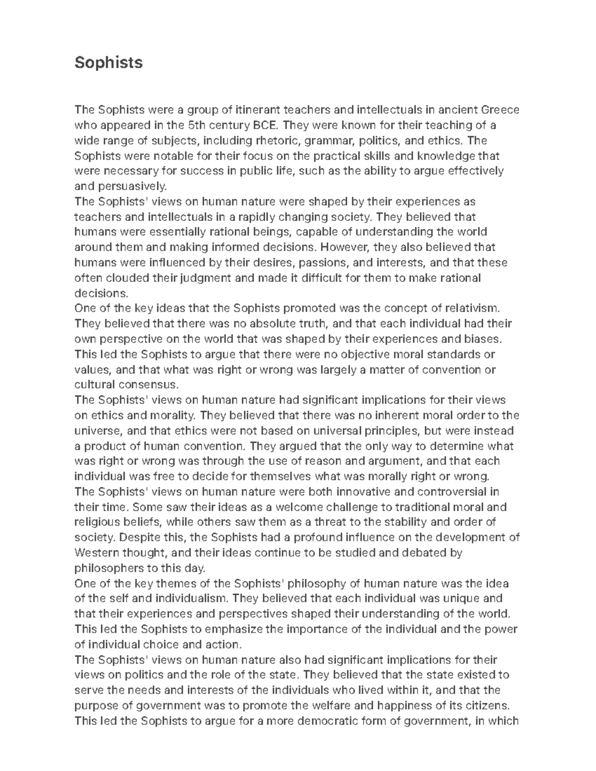 Sophists - notes - Sophists The Sophists were a group of itinerant ...