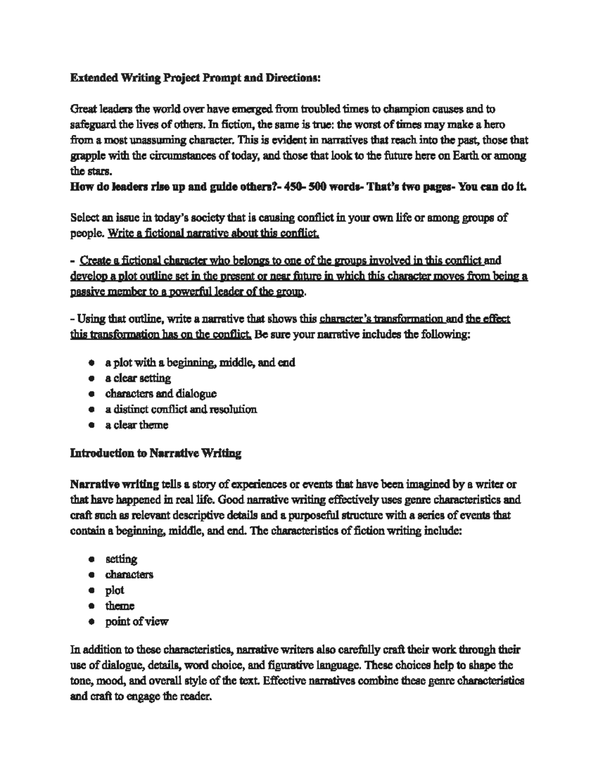 Prompt writting - good notes - Extended Writing Project Prompt and ...