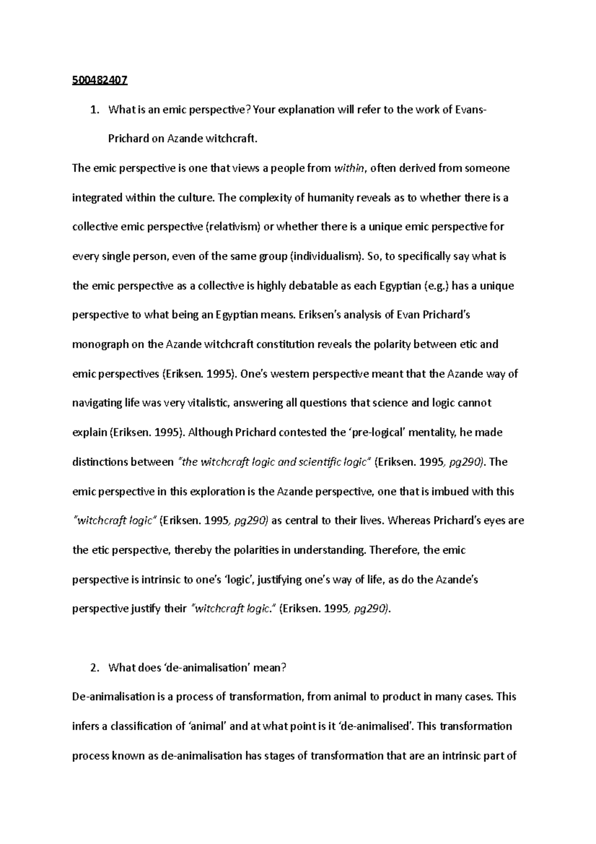 Module 1 short answer test - 500482407 What is an emic perspective ...
