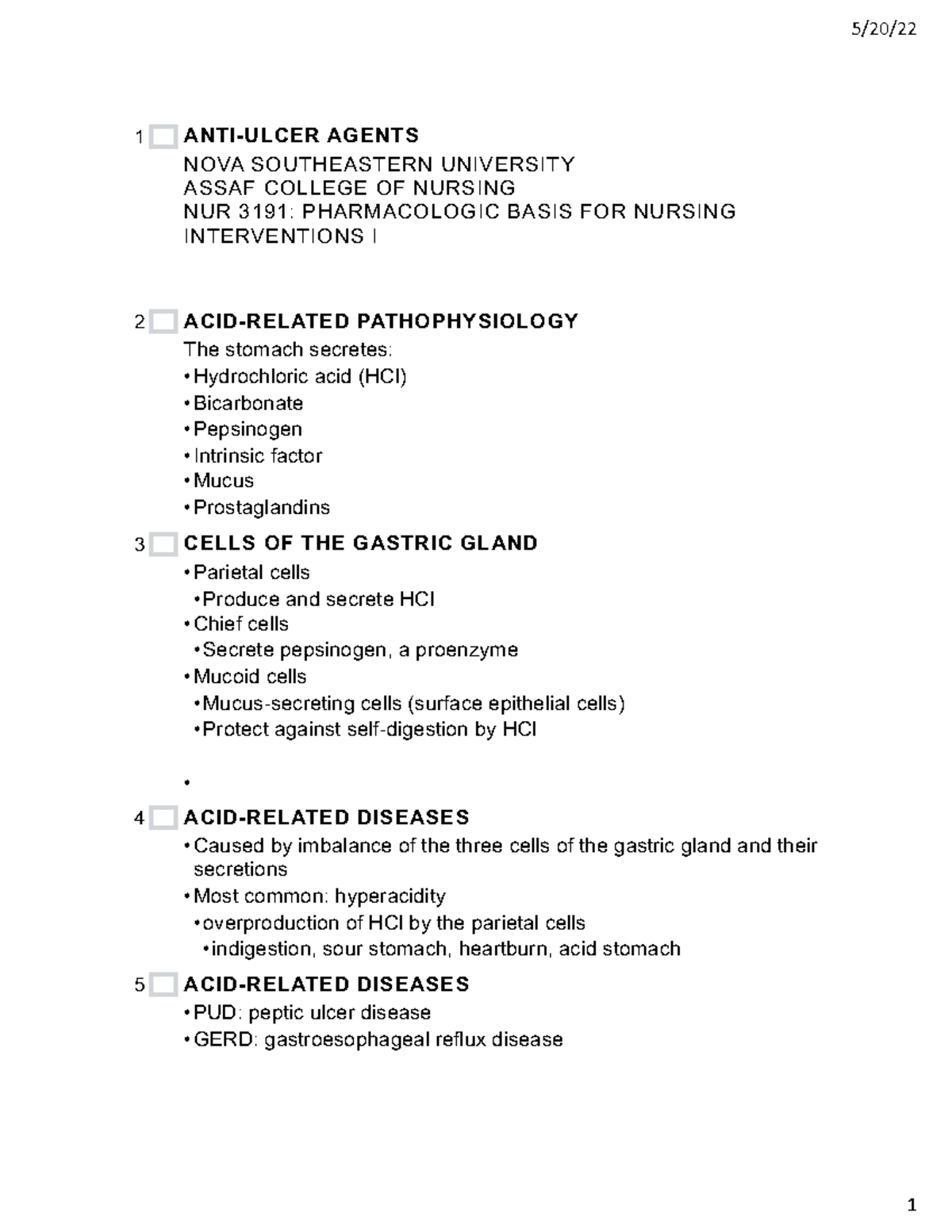 Pharm 1 Anti-Ulcer Agents - ANTI -ULCER AGENTS NOVA SOUTHEASTERN ...