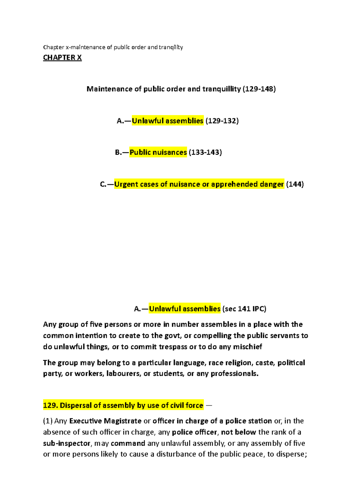 The code of criminal procedure - Chapter x-maintenance of public order ...