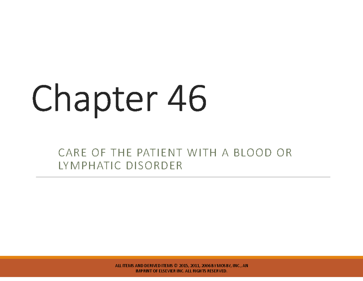 Ch. 47 Hematology PP part 1 - CARE OF THE PATIENT WITH A BLOOD OR ...