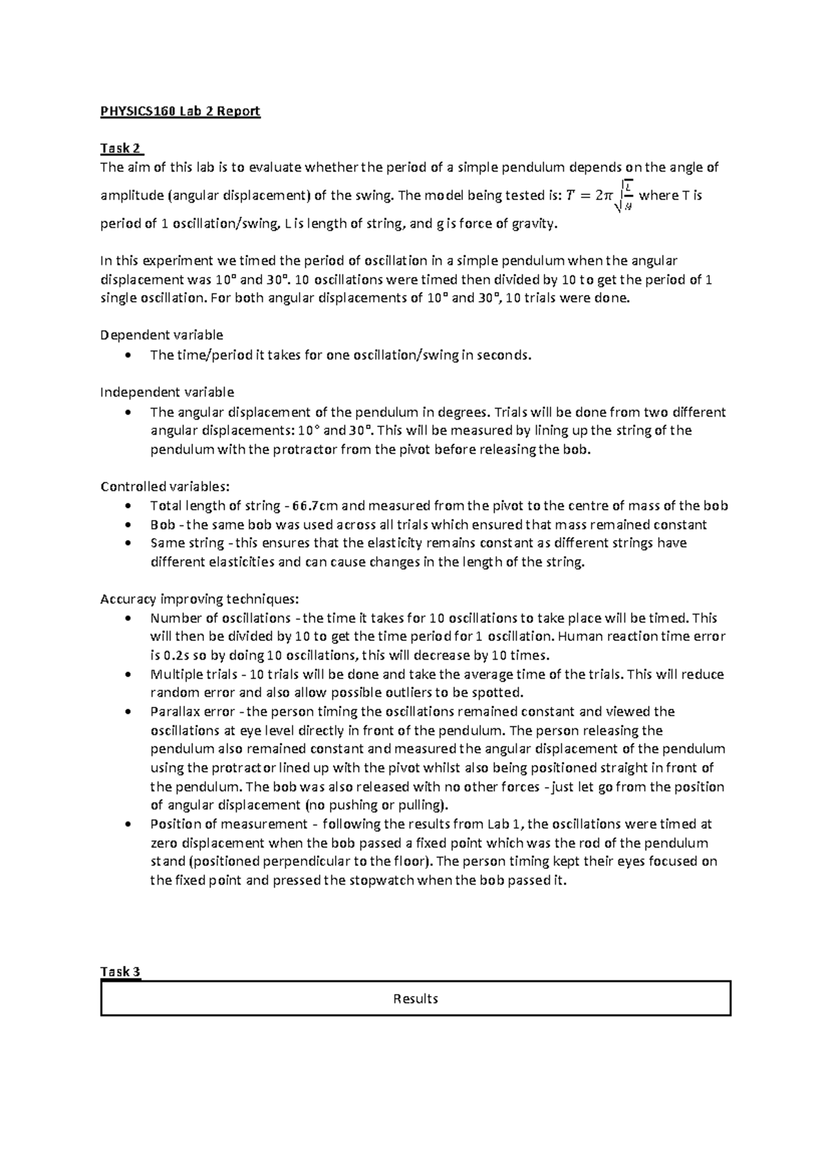 Physics 160 Lab 2 Report - PHYSICS160 Lab 2 Report Task 2 The aim of ...