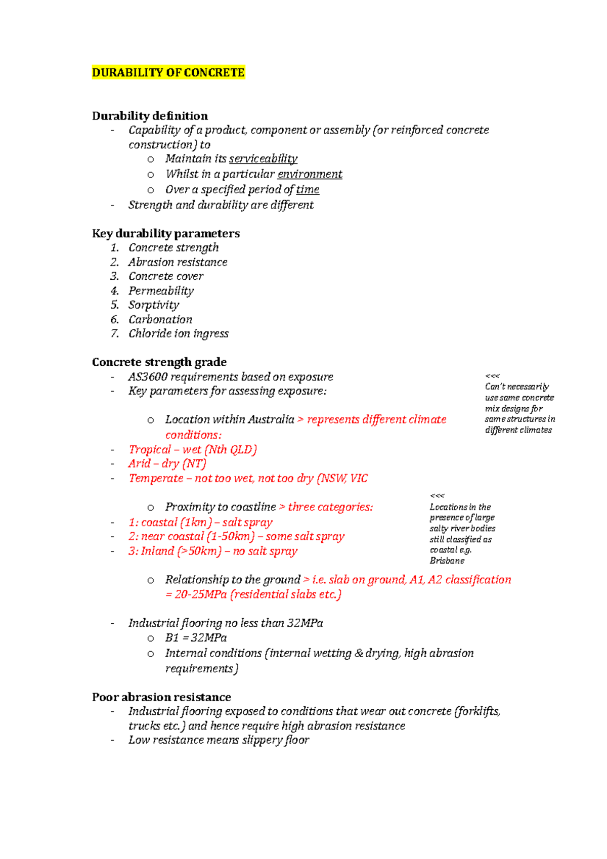Summary - lecture All - Durability of concrete - DURABILITY OF CONCRETE ...
