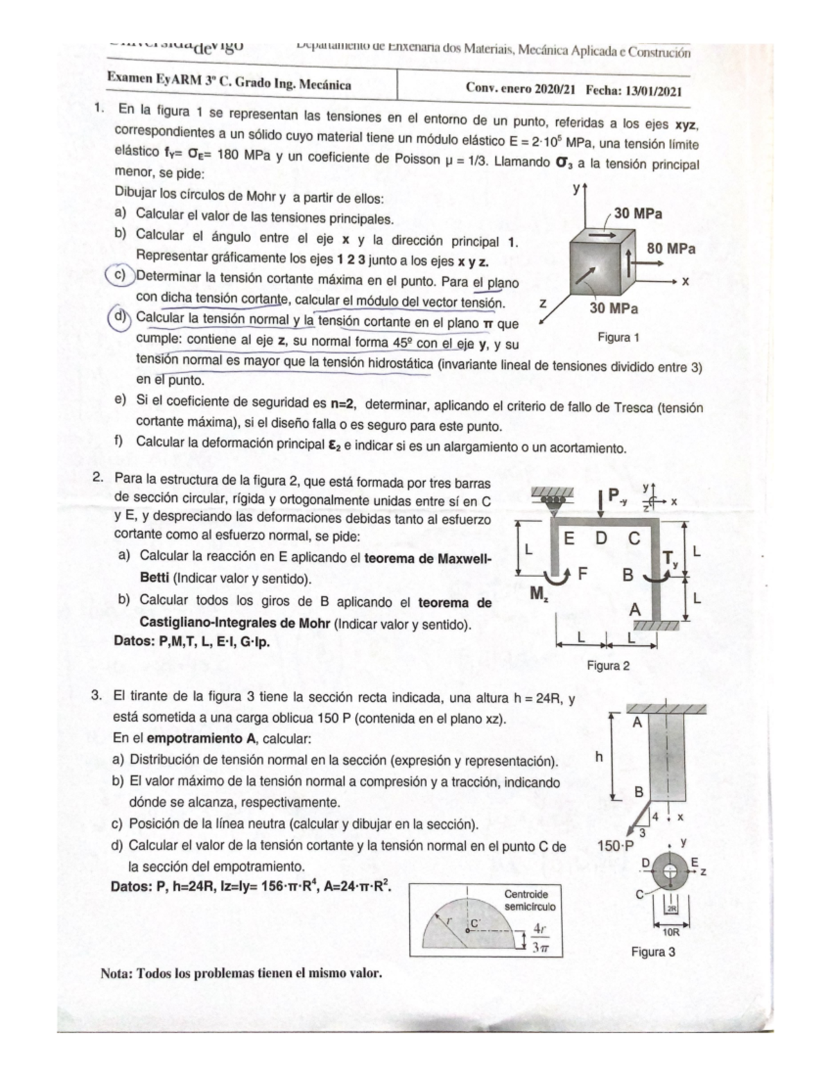 - Examen Ey ARM 3° C. Grado Ing. Mecánica - elasticidad y ampliacion de resistencia de ...
