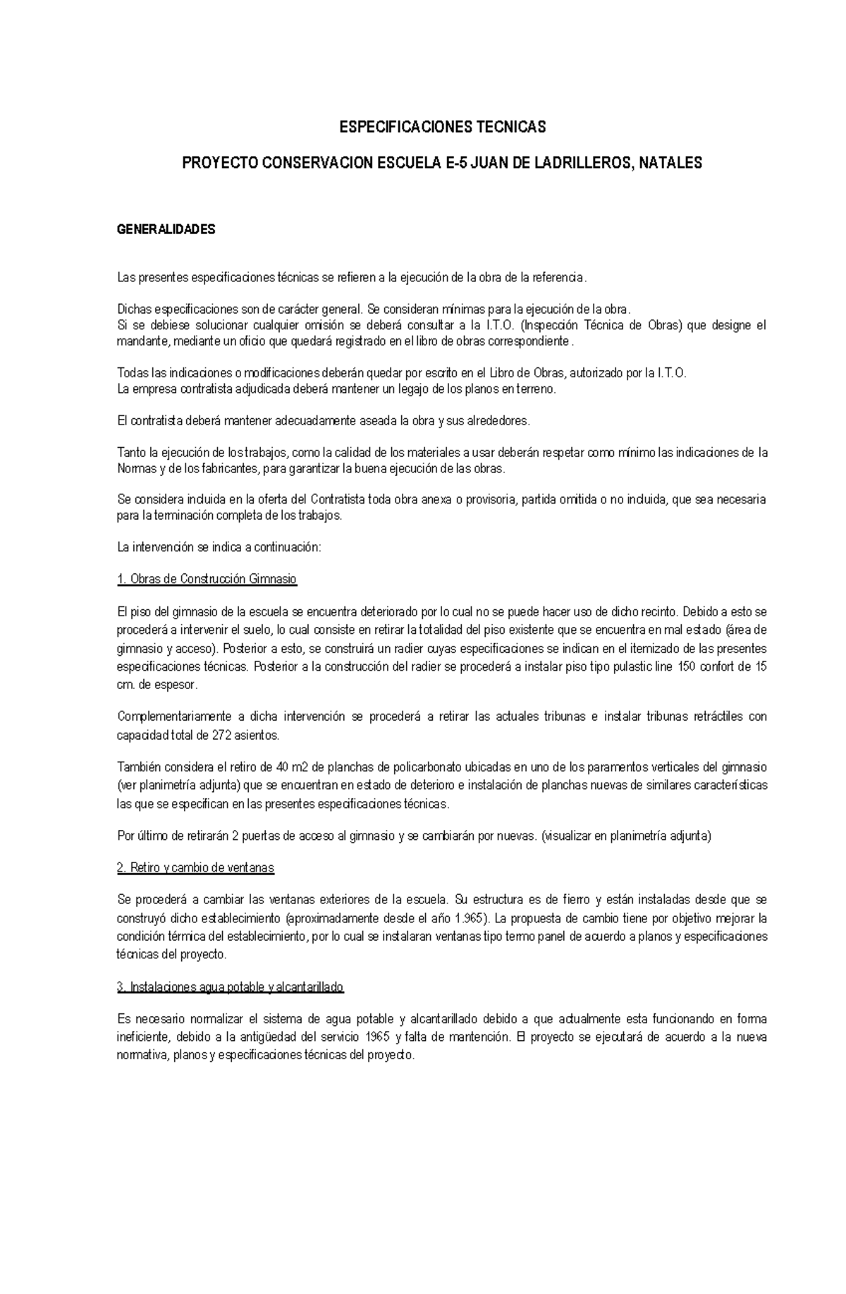 Especificaciones - eett de un colegio - ESPECIFICACIONES TECNICAS PROYECTO CONSERVACION ESCUELA ...