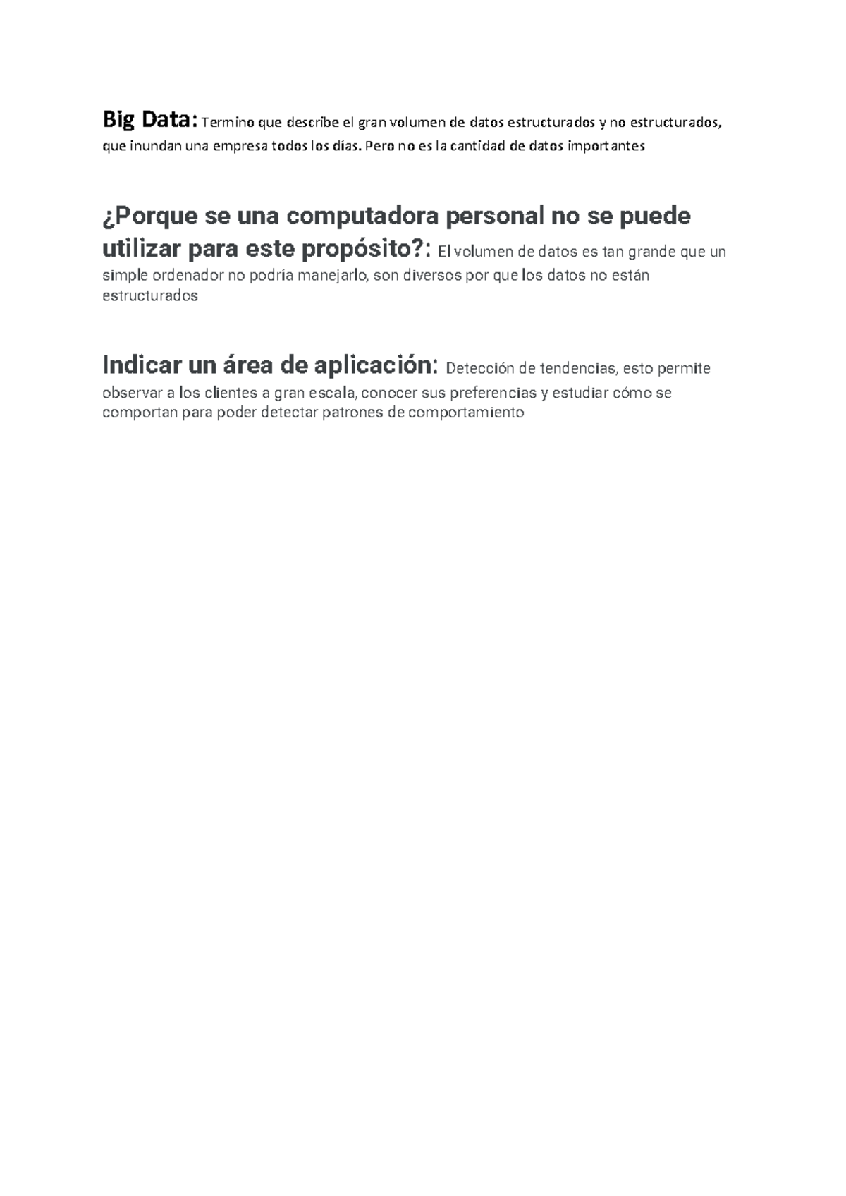 Big Data - Ensayo de big data - Big Data: Termino que describe el gran volumen de datos - Studocu