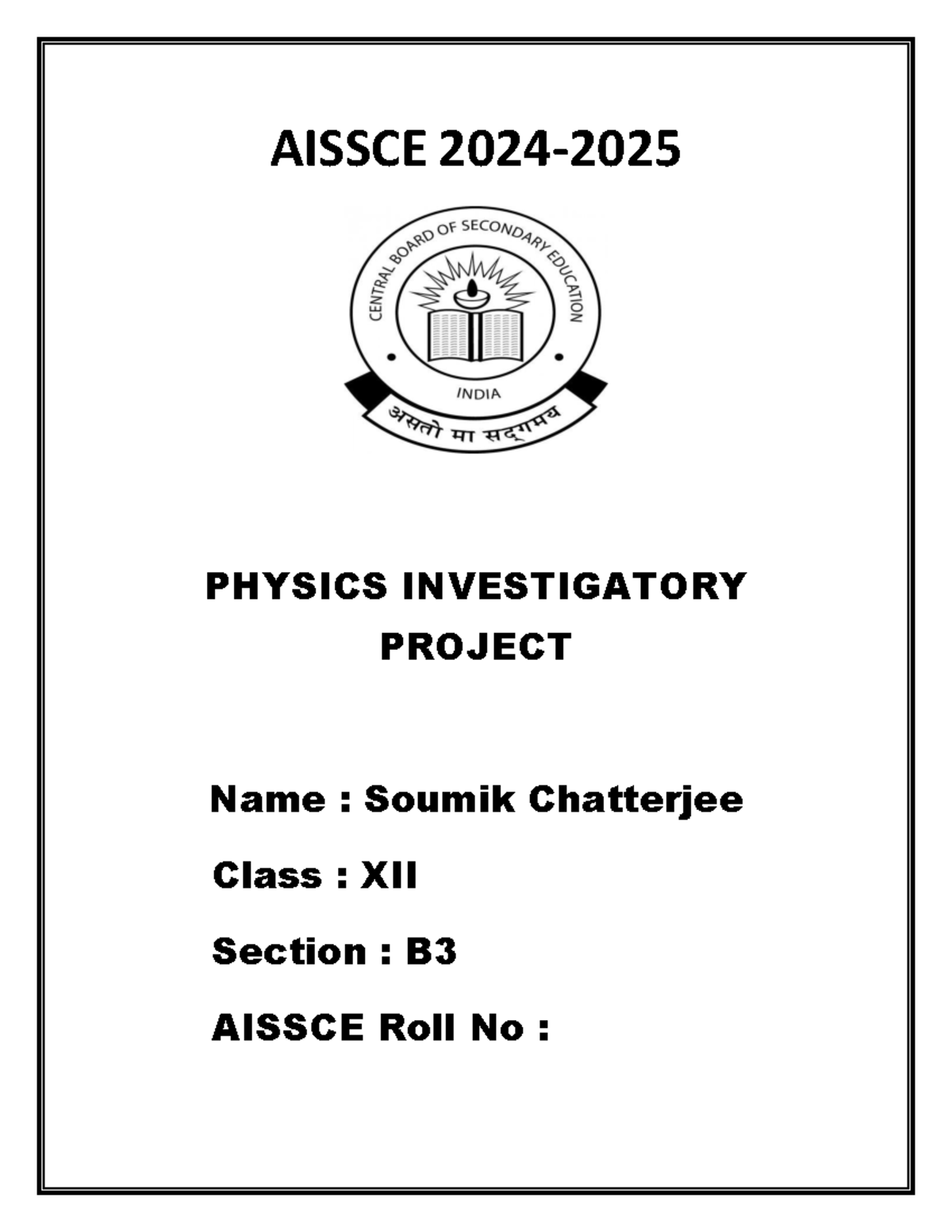 Physics Investigatory Project Class 12 final - AISSCE 2024 - 2025 ...