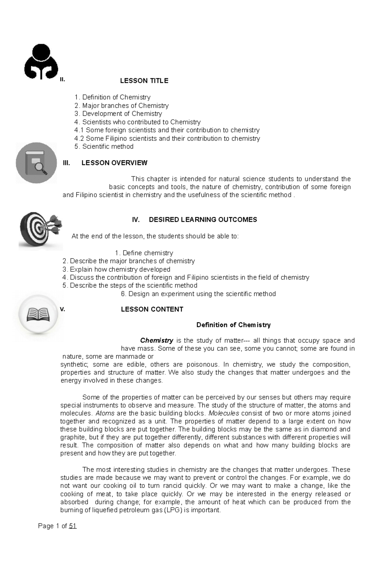 Module-IN- Chemistry - LESSON TITLE Definition of Chemistry Major ...