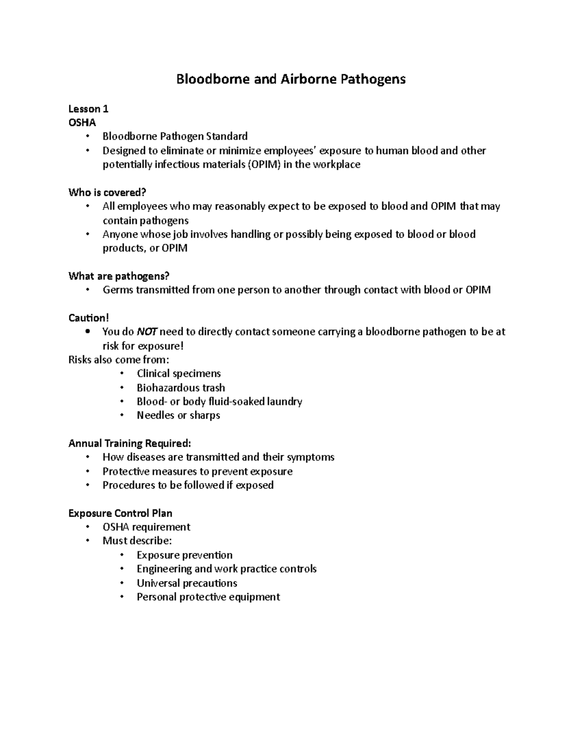 Bloodborne and Airborne Pathogens - Someone has the infection. 2. The ...