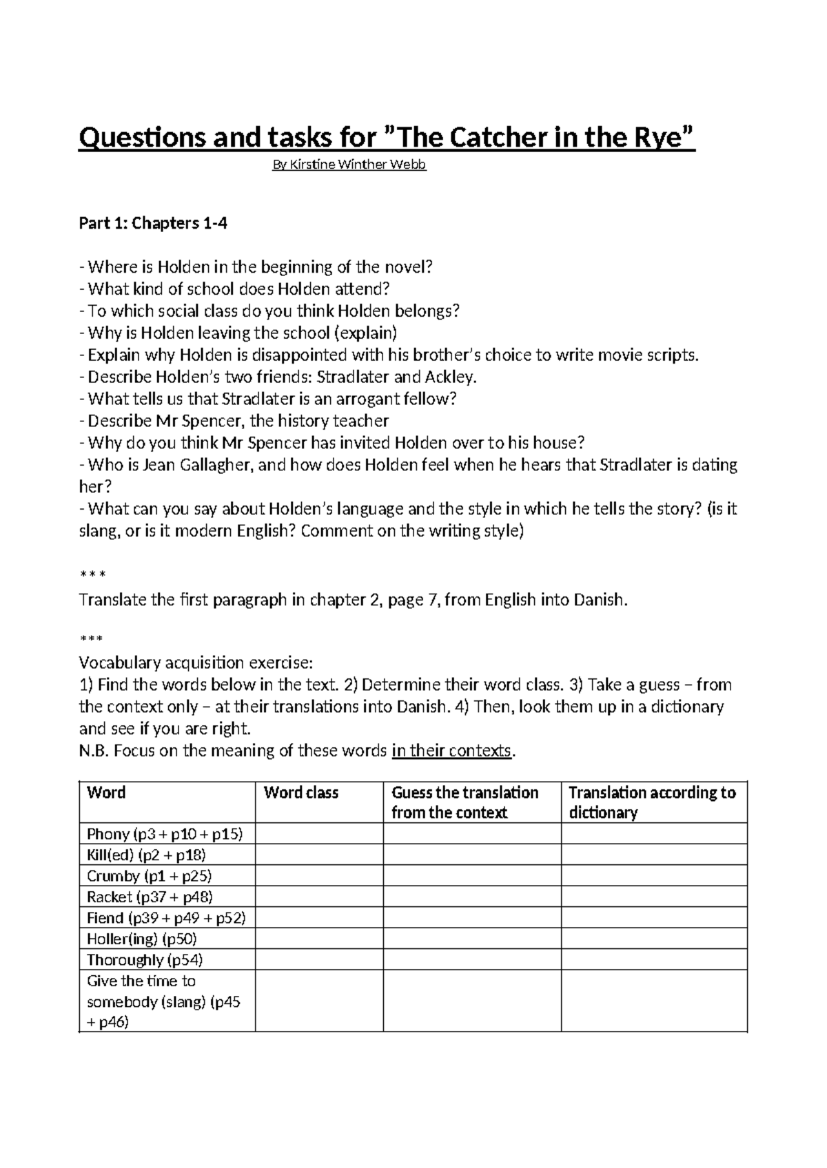 The Catcher in the Rye - Questions and tasks (incl. grammar and ...