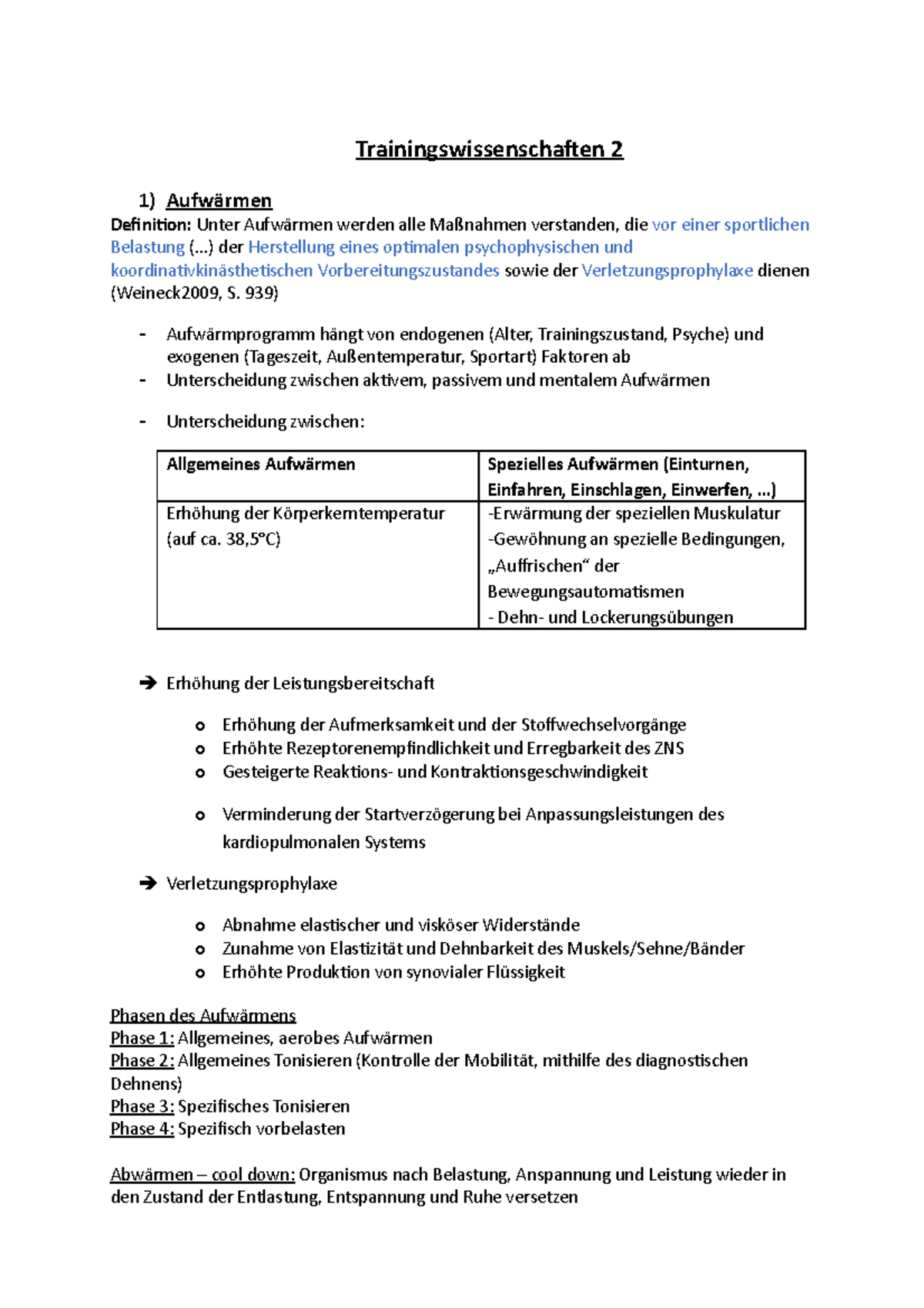 Trawi 2 Zusammenfassung SS18 - Trainingswissenschaften 2 1) Definition ...