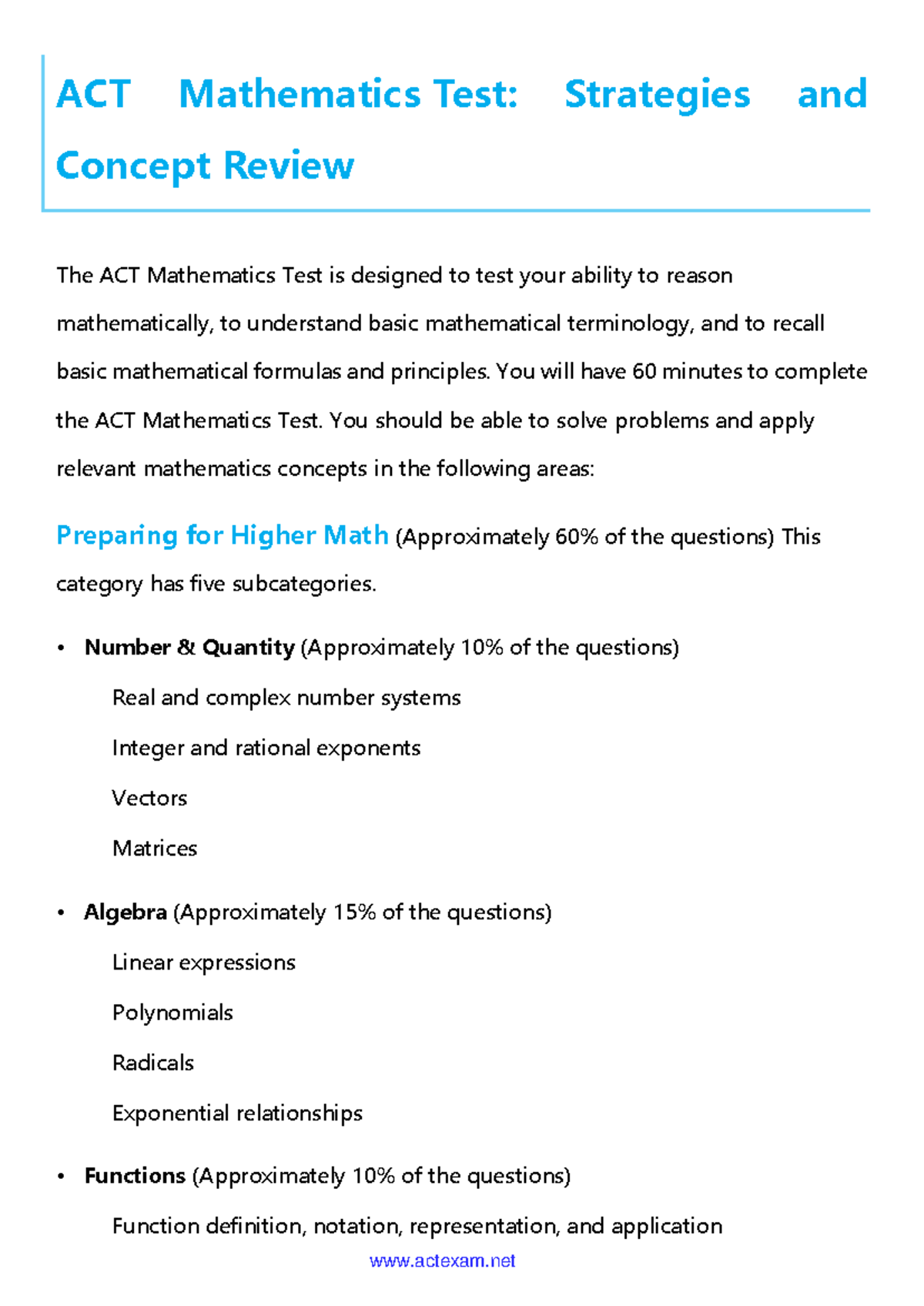 ACT Math Test-Strategies and Concenpt Review - ACT Mathematics Test ...