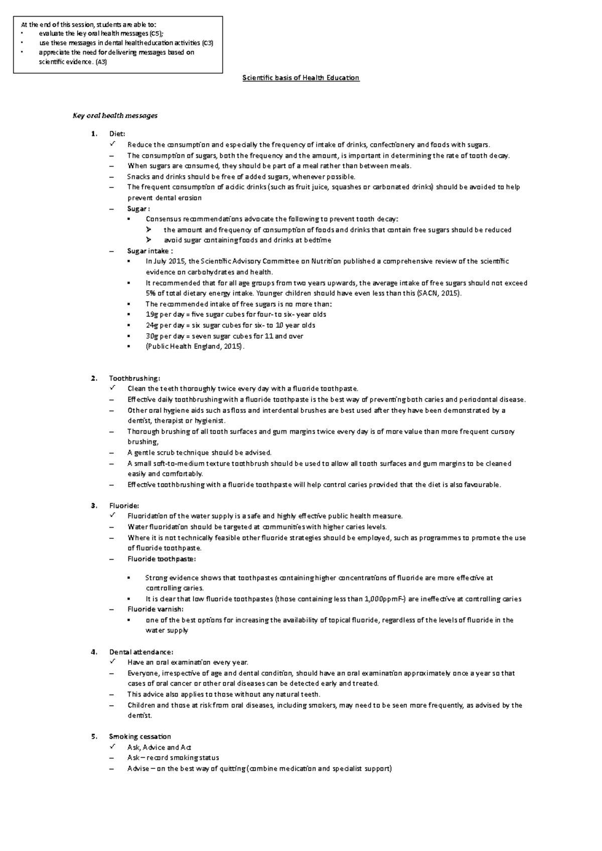 Scientific basis of Health Education - The consumption of sugars, both ...