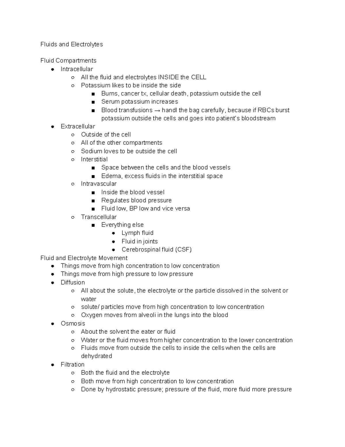 Fluids and Electrolytes - Fluids and Electrolytes Fluid Compartments ...