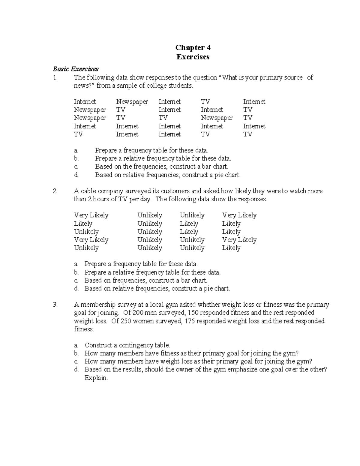 Chapter 4 Exercises Lecture Notes Chapter 4 Exercises Basic