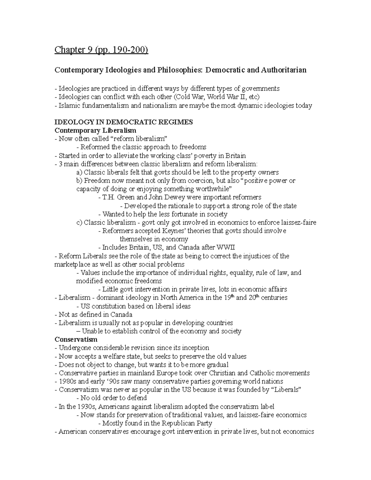 Pol 100 - chapter 9 lecture notes - Chapter 9 (pp. 190-200 ...