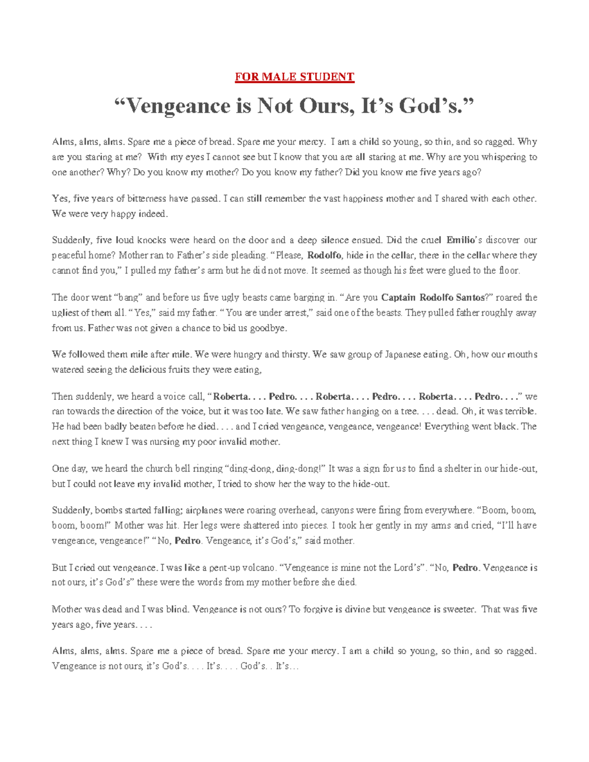 FOR- Midterm-EXAM - for eng exam - FOR MALE STUDENT “Vengeance is Not ...