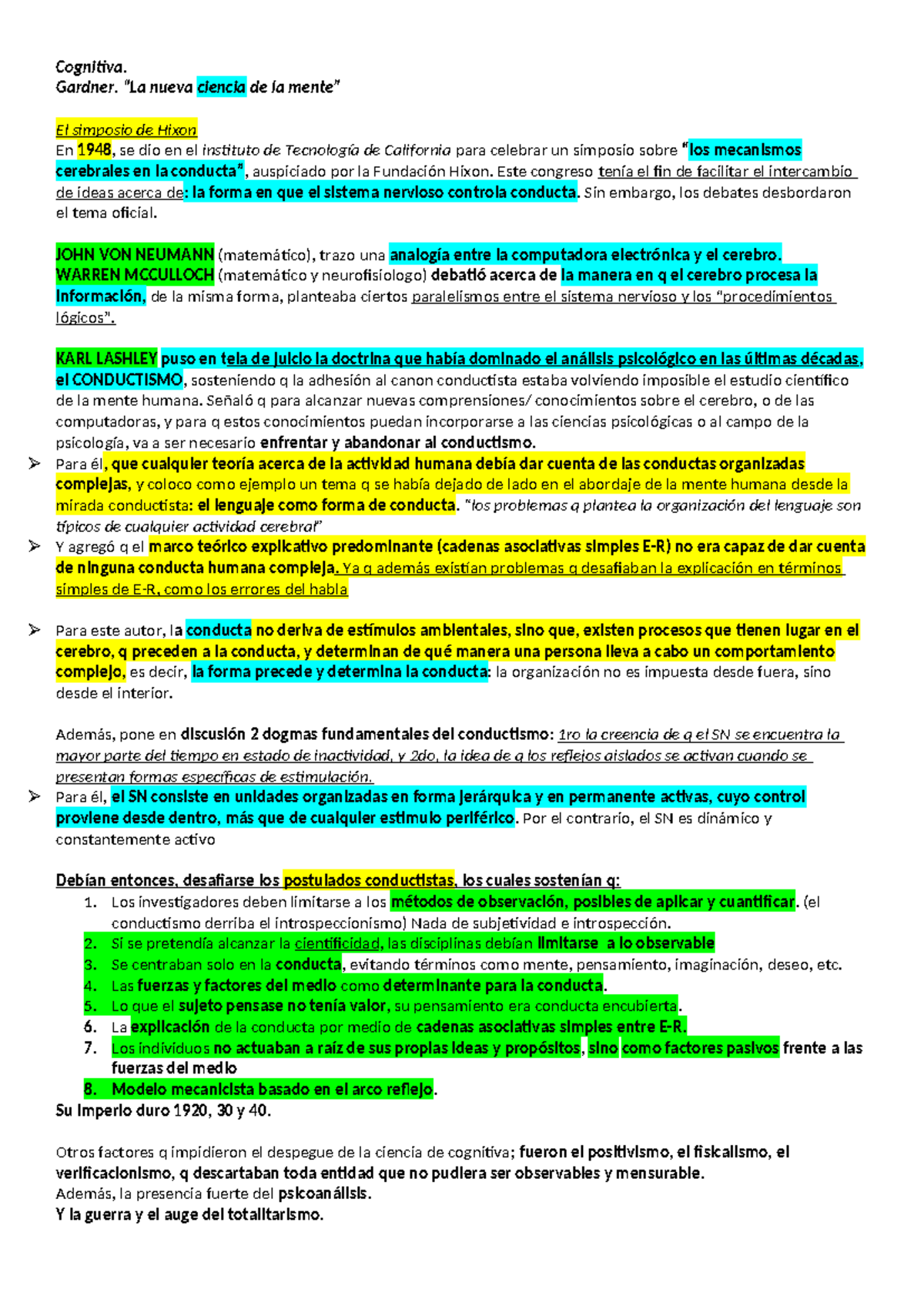 CP2. 2do Parcial - Cognitiva. Gardner. “La nueva ciencia de la mente ...