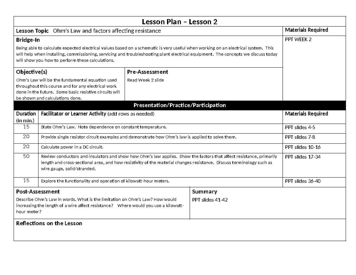 MACH8091 Lesson Plan 2 - gdas - Lesson Plan – Lesson 2 Lesson Topic Ohm ...
